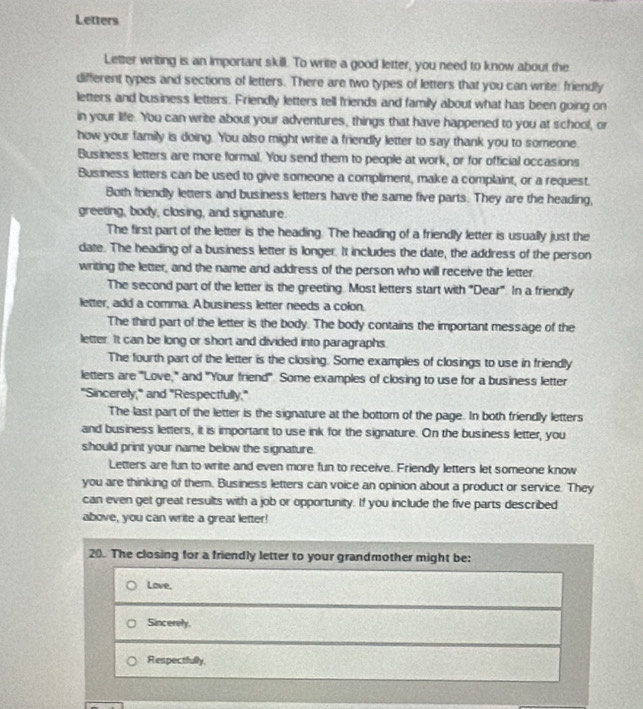 Solved: Letters Letter writing is an important skill. To write a good ...