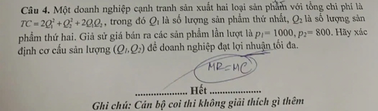 Giải quyết:Một doanh nghiệp cạnh tranh sản xuất hai loại sản phẩm với ...