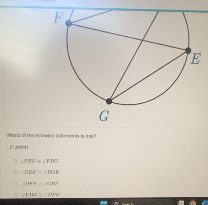 Solved: Which of the following statements is true? (1 point) ∠ FEG≌ ∠ ...