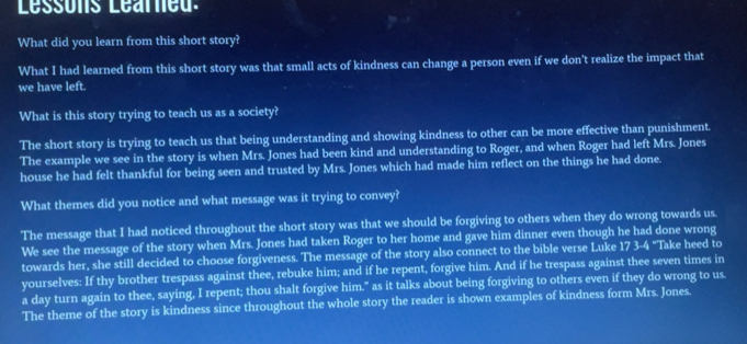 Solved: Lessons Learneu: What did you learn from this short story? What ...