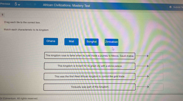 Solved: Previous 5 African Civilizations: Mastery Test Submil T 5 Drag ...