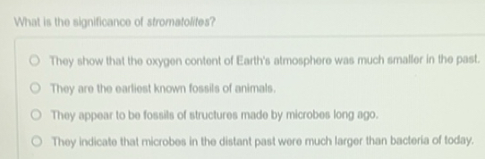 Solved: What is the significance of stromatolites? They show that the ...