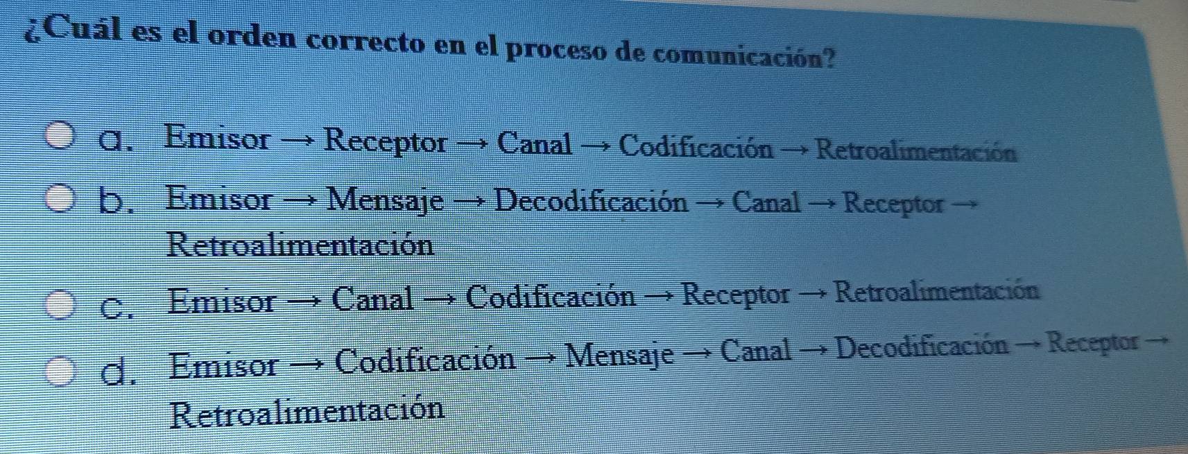 Resuelto:¿Cuál es el orden correcto en el proceso de comunicación? G ...