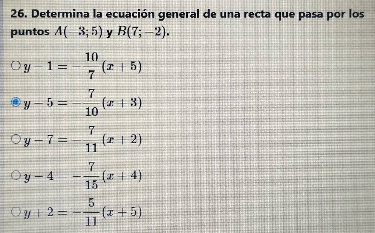 Resuelto:Determina la ecuación general de una recta que pasa por los ...