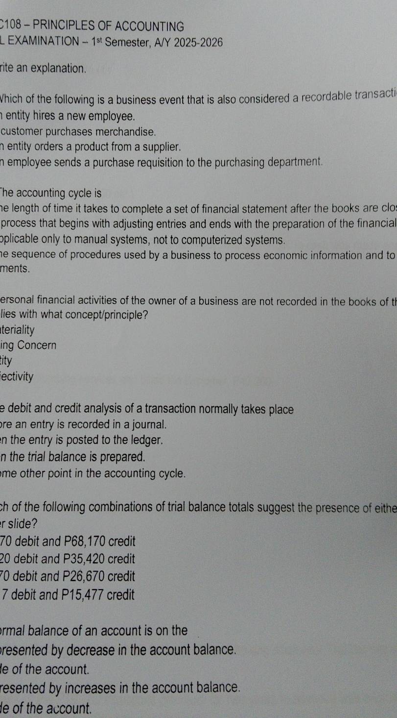 Solved: C108 - PRINCIPLES OF ACCOUNTING L EXAMINATION -1^(st) Semester ...