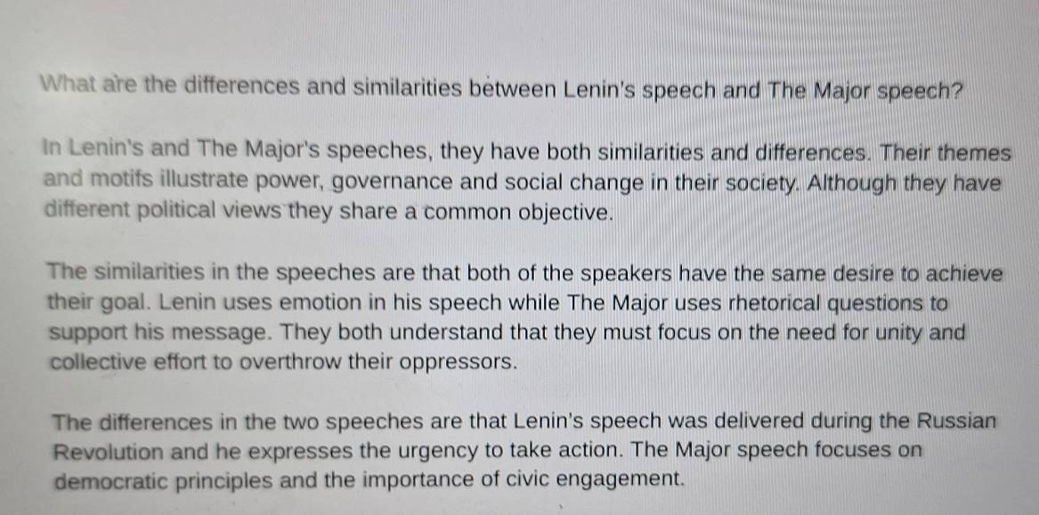 Solved: What are the differences and similarities between Lenin's ...