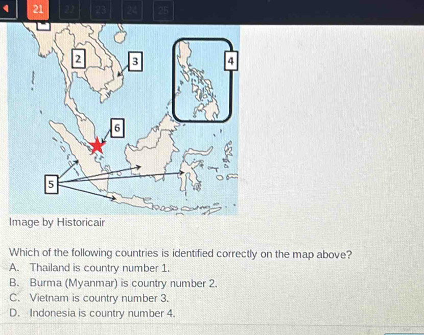 Solved: 21 22 23 24 25 I Which of the following countries is identified ...