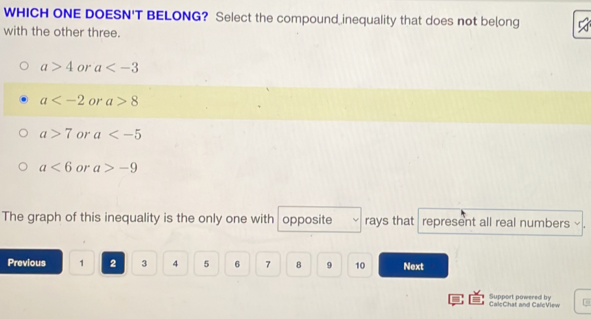 WHICH ONE DOESN'T BELONG? Select the compound inequality that does not ...