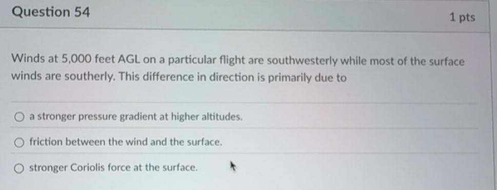 Solved: Winds at 5,000 feet AGL on a particular flight are ...