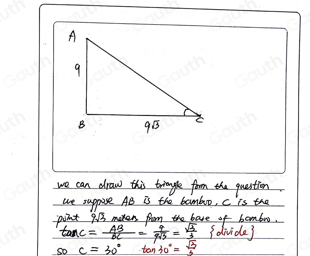 Solved: A bamboo pole which is 9 meters long is erected vertically ...
