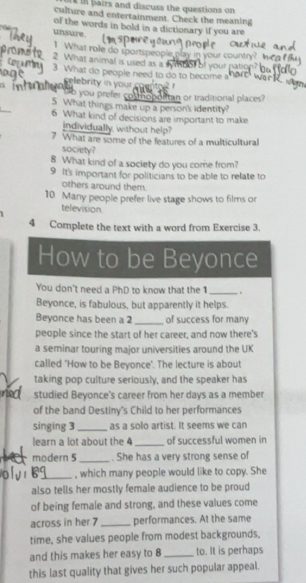 Giải quyết:pairs and discuss the questions on culture and entertainment ...