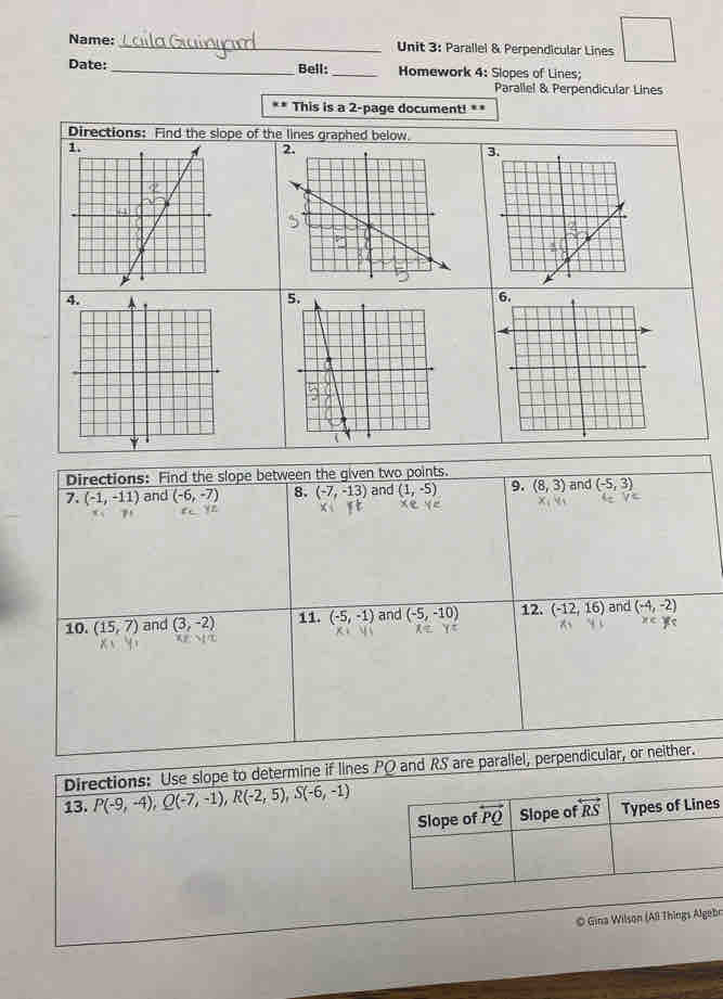Name:_ Unit 3: Parallel & Perpendicular Lines Date: _Bell:_ Homework 4 ...