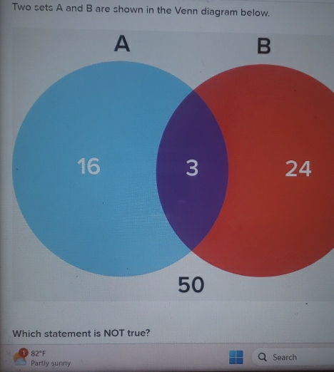Solved: Two sets A and B are shown in the Venn diagram below. Which ...