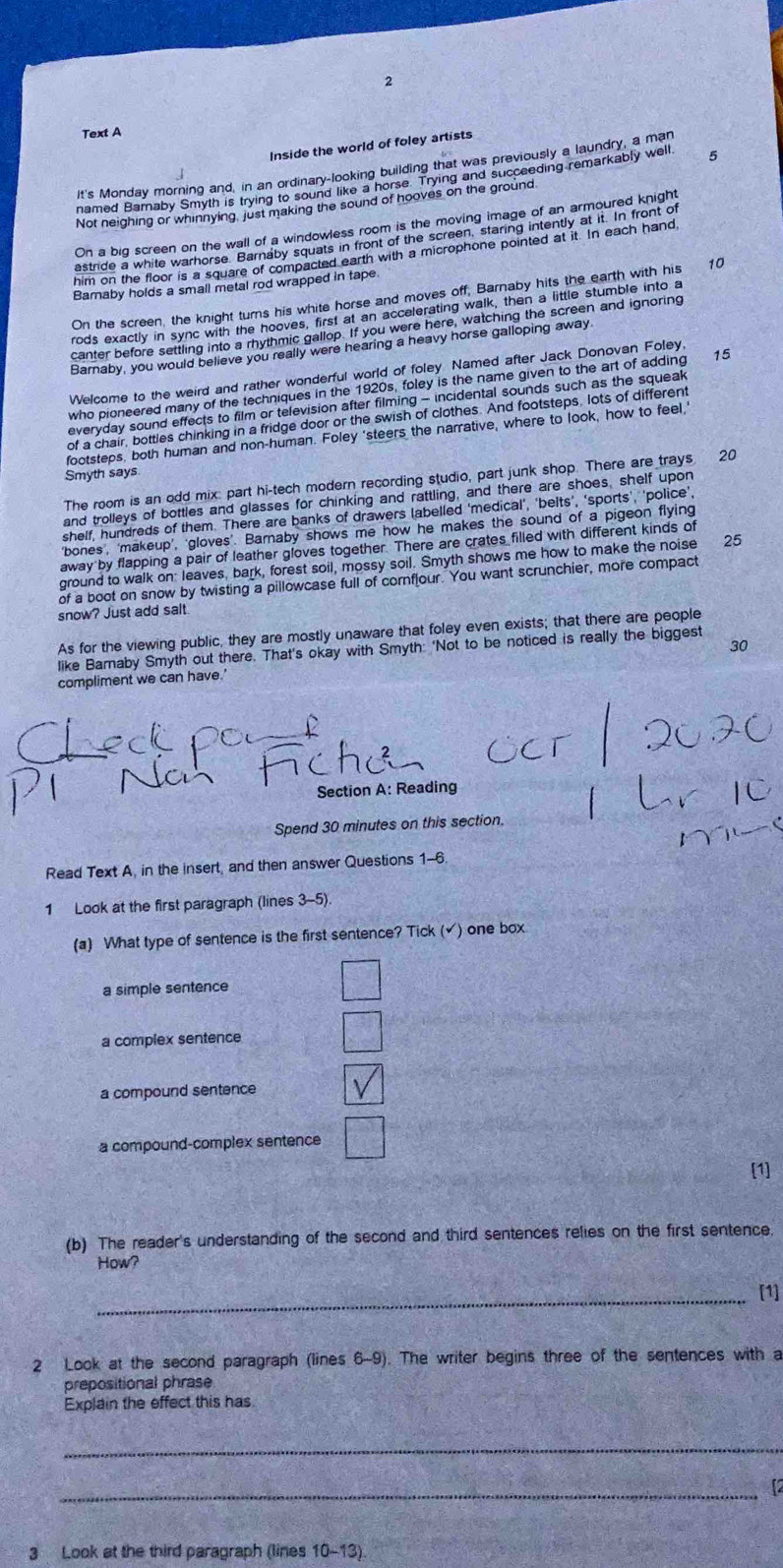 Solved: Text A Inside the world of foley artists It's Monday morning ...