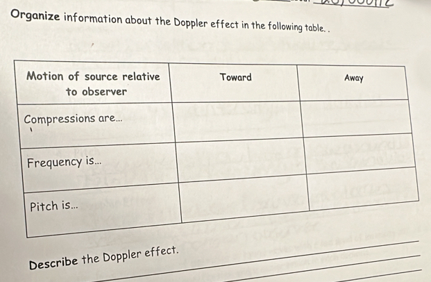 Solved: Organize information about the Doppler effect in the following ...