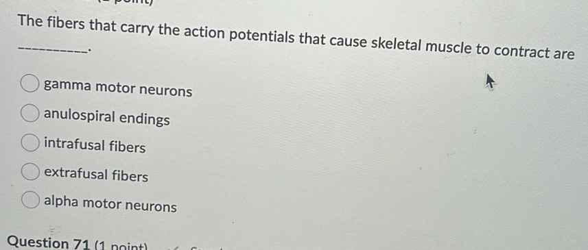Solved: The fibers that carry the action potentials that cause skeletal ...