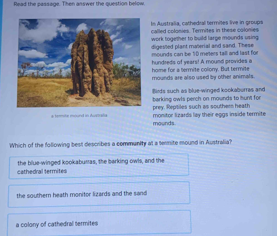 Solved: Read the passage. Then answer the question below. In Australia ...