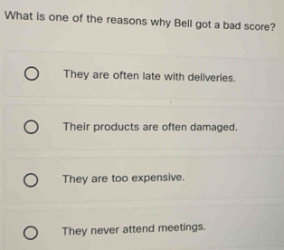 Solved: What is one of the reasons why Bell got a bad score? They are ...