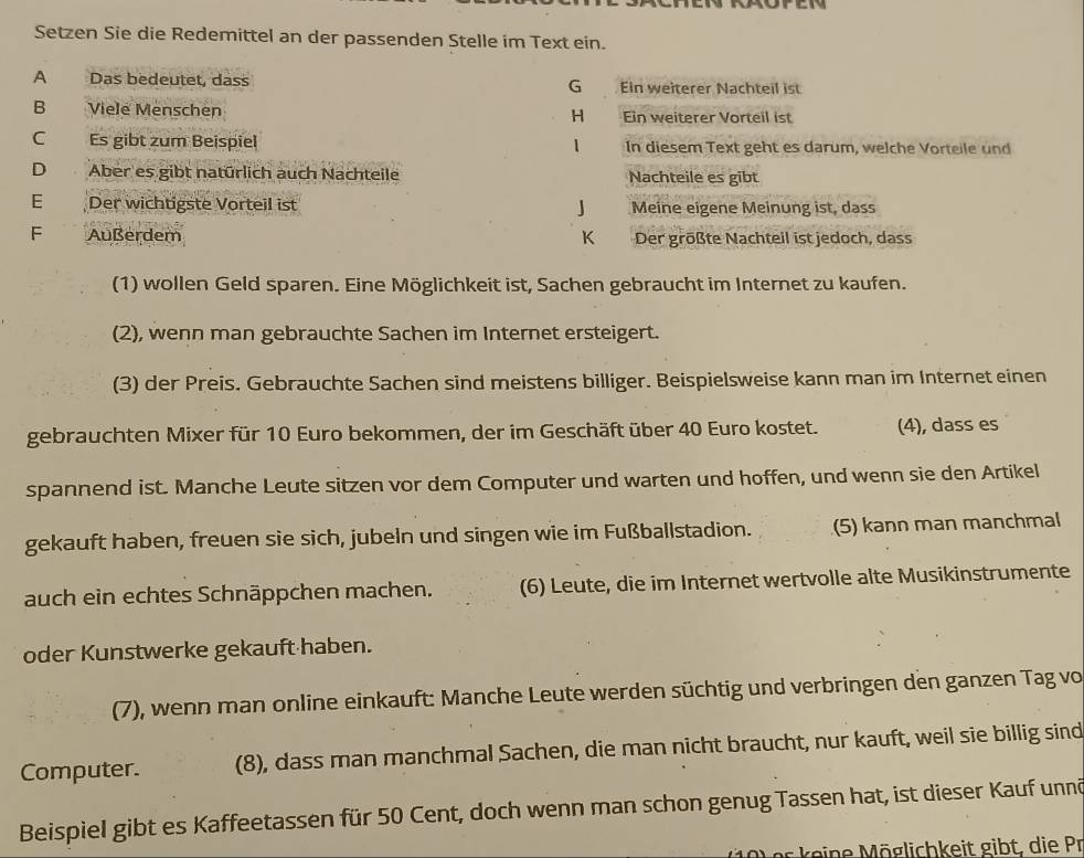 Gelöst:Setzen Sie die Redemittel an der passenden Stelle im Text ein. A ...