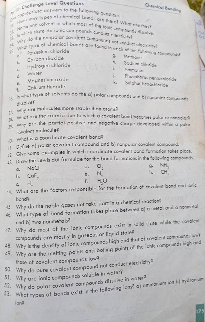 Solved: Part III: Challenge Level Questions Chemical Bonding Give ...