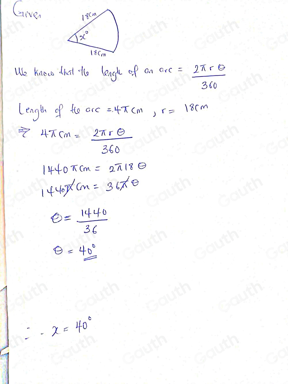 Solved: The diagram shows a sector of a circle of radius 18cm. The ...