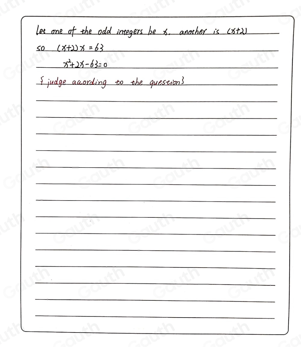 Solved: The product of two consecutive odd integers is 63. Represent ...