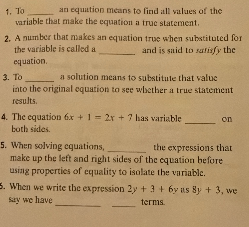 Solved: To _an equation means to find all values of the variable that ...