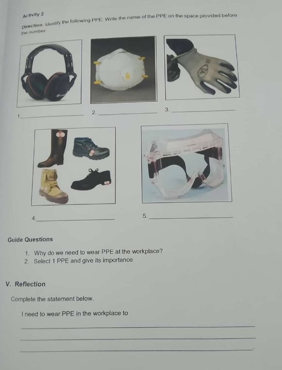 Solved: Activity 2 Direction: Identify the following PPE. Write the name of the PPE on the space ...