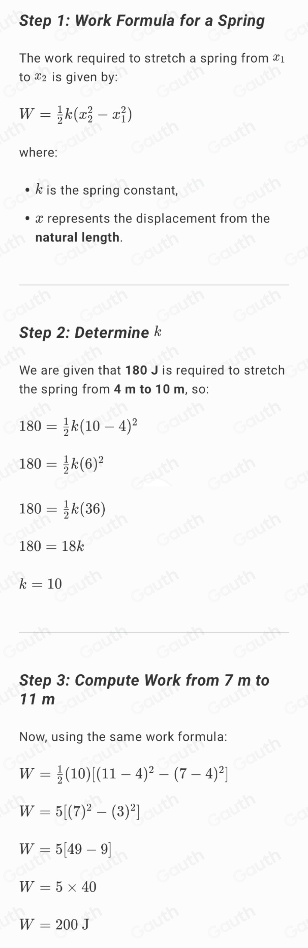 Solved: A spring has a natural length of 4 m. It requires 180 J of work ...