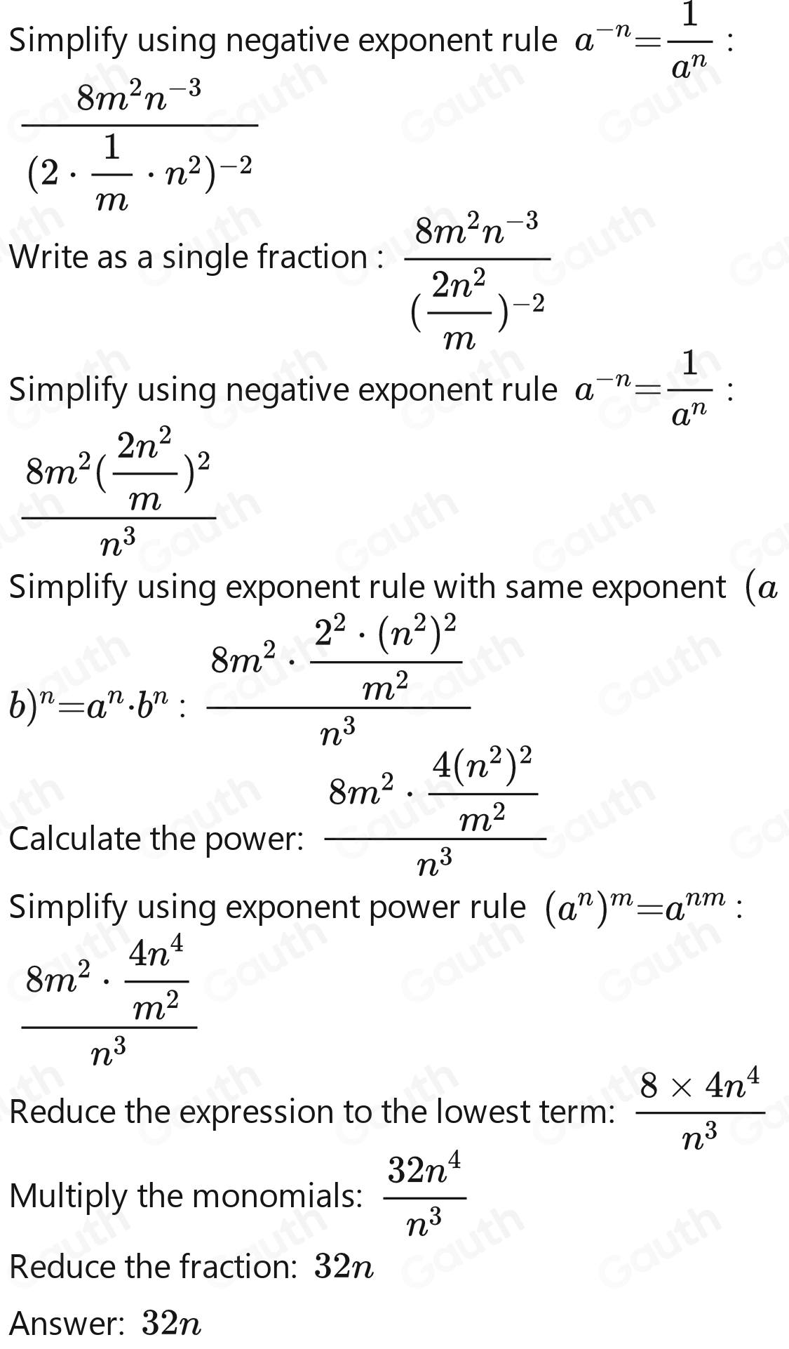 Solved: 2 9. Hasil dari frac 8m^2n^(-3)(2m^(-1)n^2)^-2 adalah . . . a ...