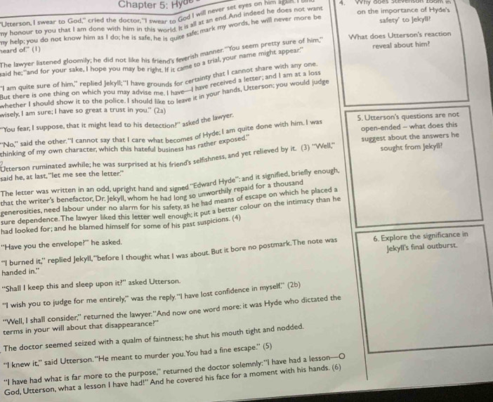 Solved: Chapter 5: Hyd on the importance of Hyde's "Utterson, I swear ...