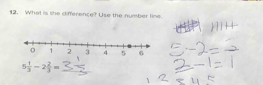 Solved: What is the difference? Use the number line. _ 5 1/3 -2 2/3 ...