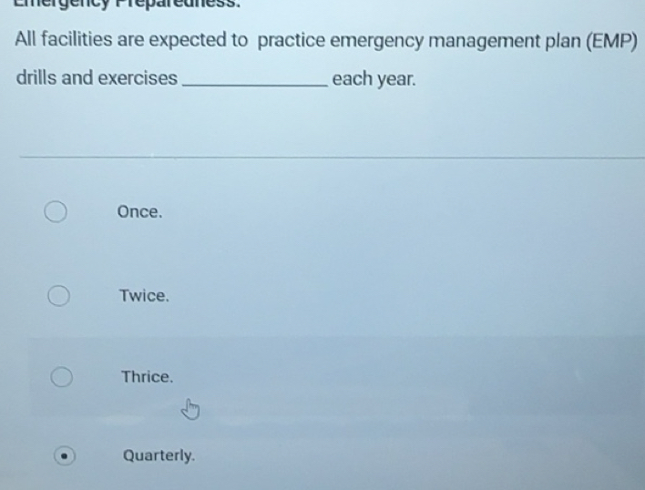 Solved: Emérgency Prépareuness. All facilities are expected to practice ...