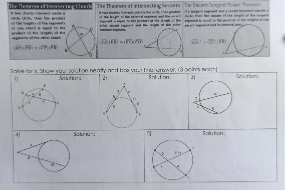 Solved: The Theorem of Intersecting Chords The Theorem of Intersecting ...