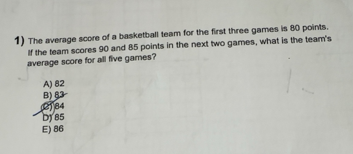 Solved: The average score of a basketball team for the first three ...
