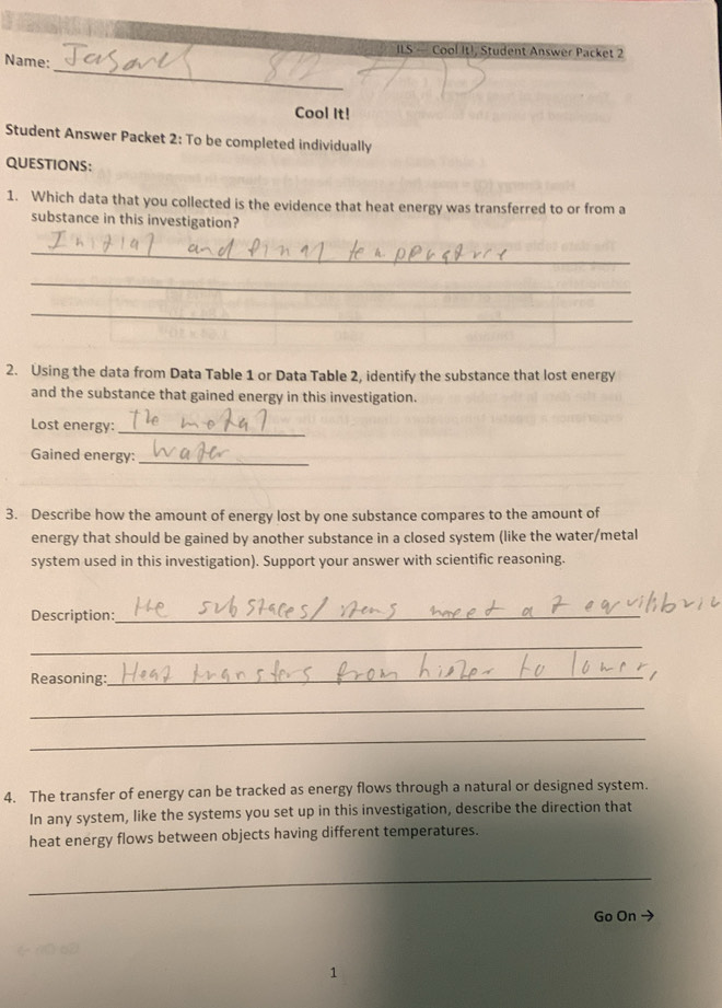 Solved: ILS — Cool It!, Student Answer Packet 2 _ Name: Cool It ...