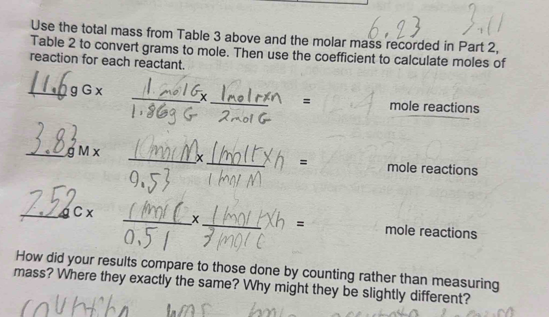 Solved: Use the total mass from Table 3 above and the molar mass ...