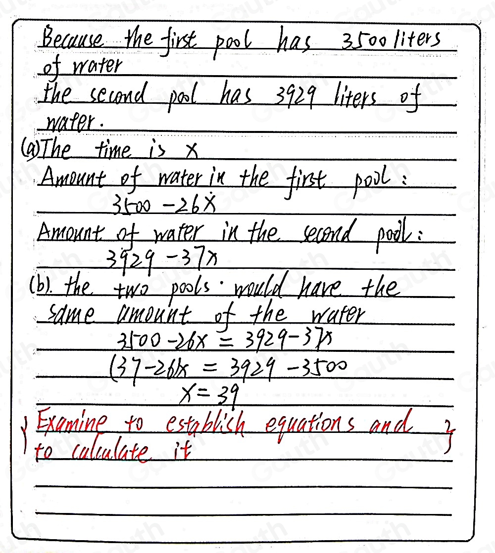 Solved: Two pools are being drained. To start, the first pool had 3500 ...