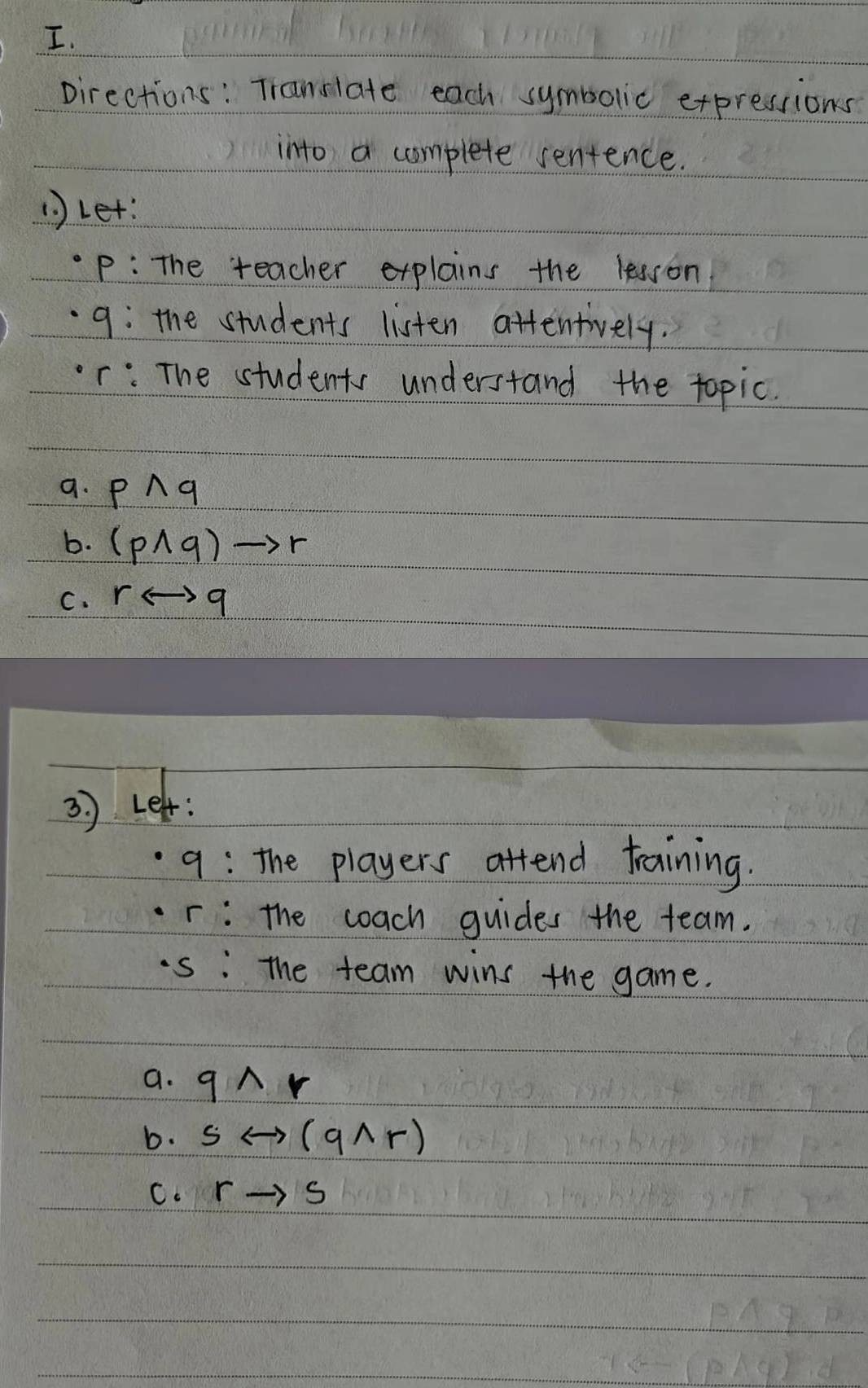 Solved: pirections: Translate each symbolic expressions into a complete ...