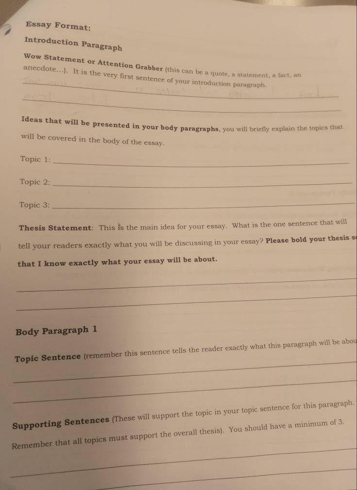 Solved: Essay Format: Introduction Paragraph Wow Statement or Attention ...