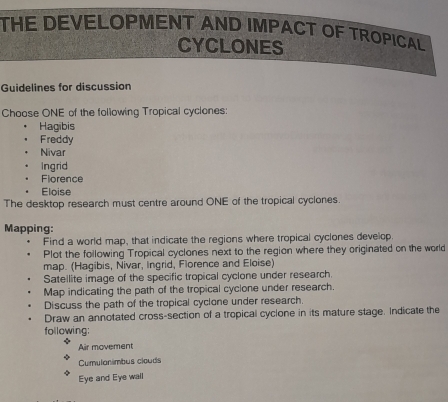 Solved: THE DEVELOPMENT AND IMPACT OF TROPICAL CYCLONES Guidelines for ...