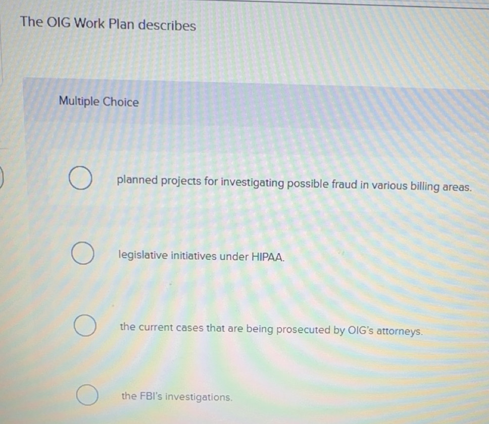 Solved: The OIG Work Plan describes Multiple Choice planned projects ...