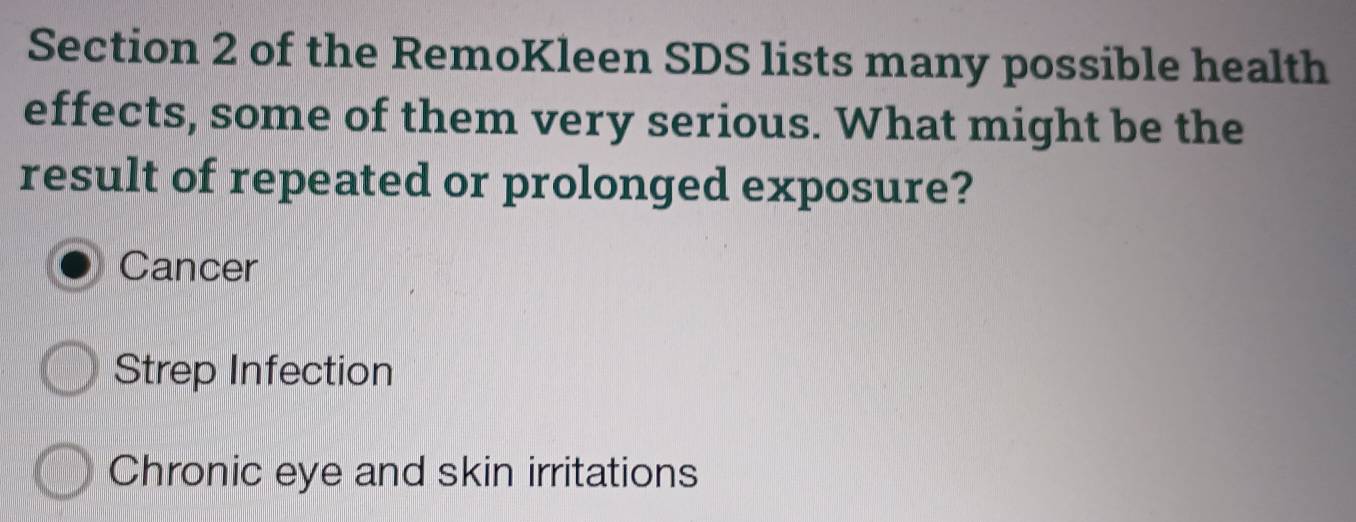 Solved: of the RemoKleen SDS lists many possible health effects, some ...