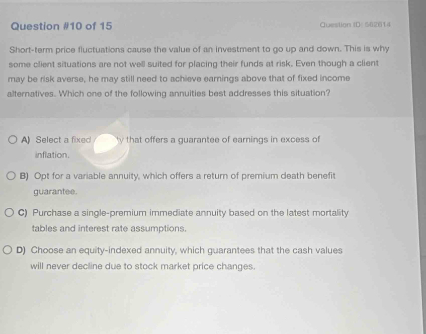 Solved: of 15 Question ID: 562614 Short-term price fluctuations cause ...