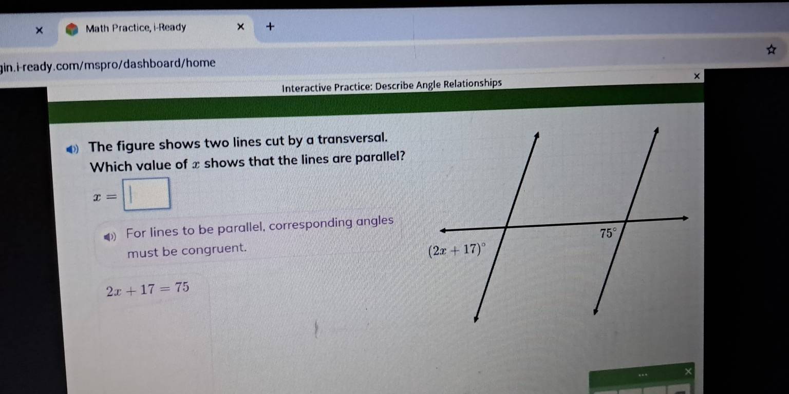 Solved: × Math Practice, i-Ready gin.iready.com/mspro/dashboard/home ...