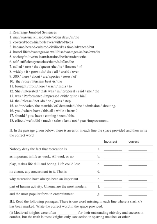 Solved: Rearrange Jumbled Sentences 1. man/was/uncivilised/quite/olden ...
