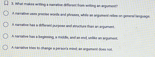 Solved: What makes writing a narrative different from writing an ...
