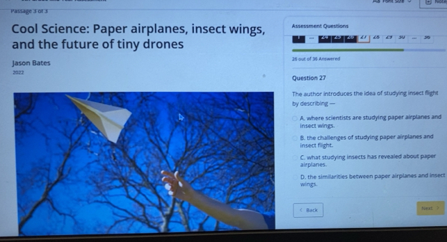 Gelöst:Not Passage 3 of 3 Cool Science: Paper airplanes, insect wings ...