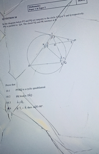 Solved: Paper 1 & Paper 2 Mathematics QUESTION 10 In the diagram below ...