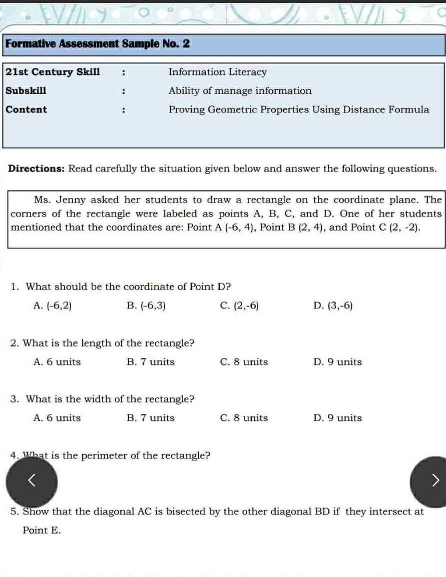 Solved: Formative Assessment Sample No. 2 21st Century Skill ...